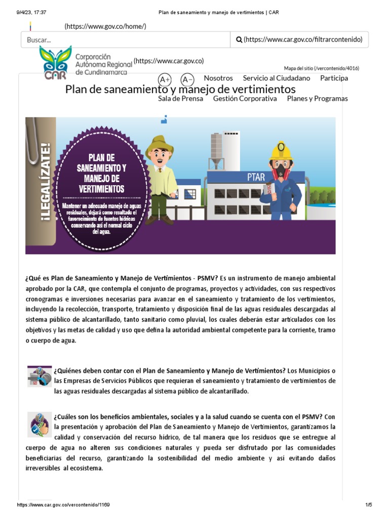 Plan de Saneamiento y Manejo de Vertimientos - CAR | PDF | Saneamiento | Alcantarillado
