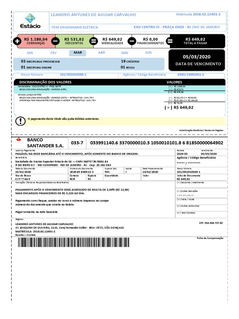 Boleto Faculdade | PDF | Tecnologia financeira | Finanças e ...