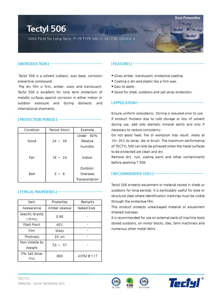 Valvoline Tectyl Rust Preventive 506 | PDF | Rust | Paint