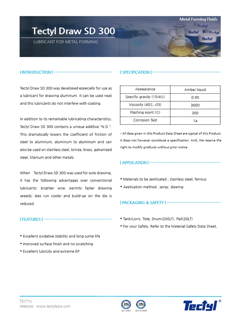 Tectyl Draw SD 300: Metal Lubricant | PDF | Lubricant | Metals