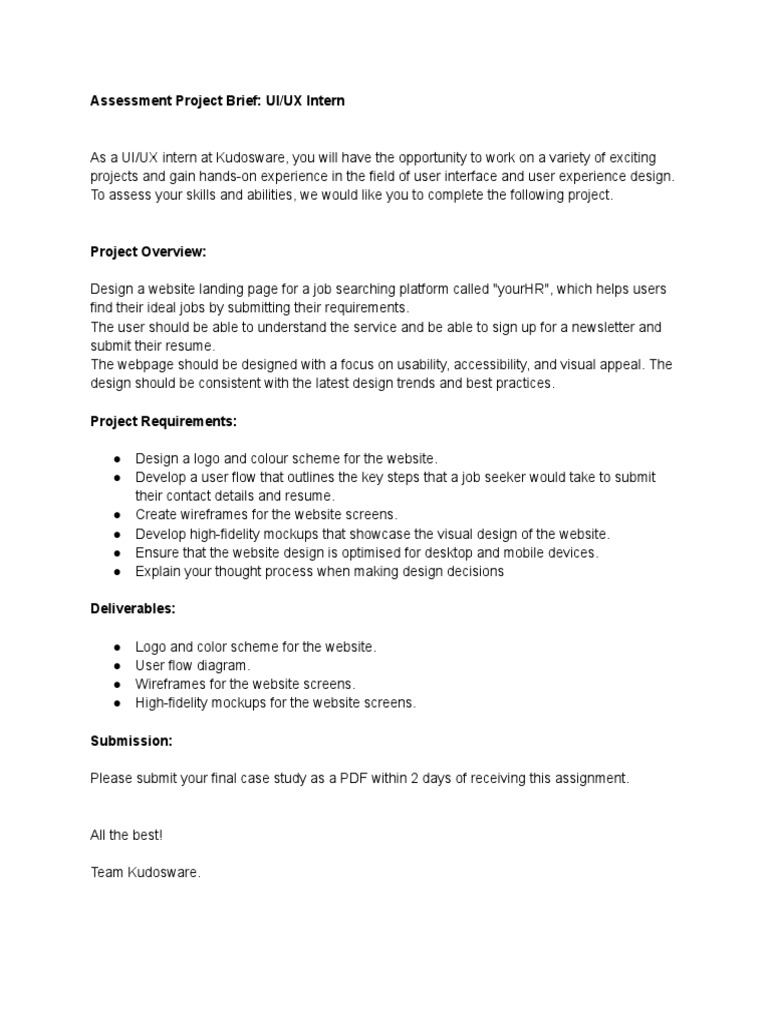 UI/UX Intern Project Brief | PDF