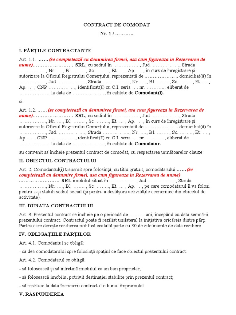 Contract - Comodat - INTRE 2 SOCIETATI | PDF