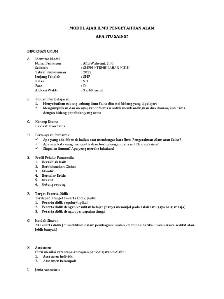 Apa Itu Sains - Modul Ajar (RPP) | PDF | Karier & Perkembangan