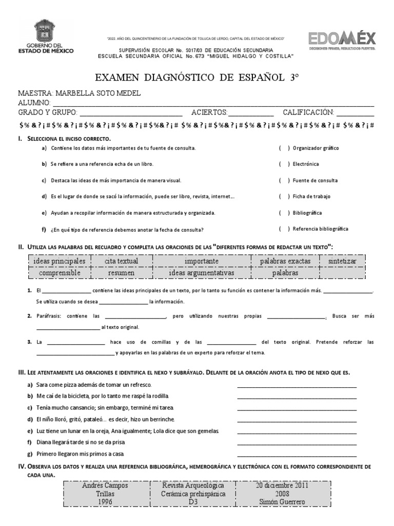 Examen Diagnóstico de Español 3º | PDF | Leyendas | Ensayos