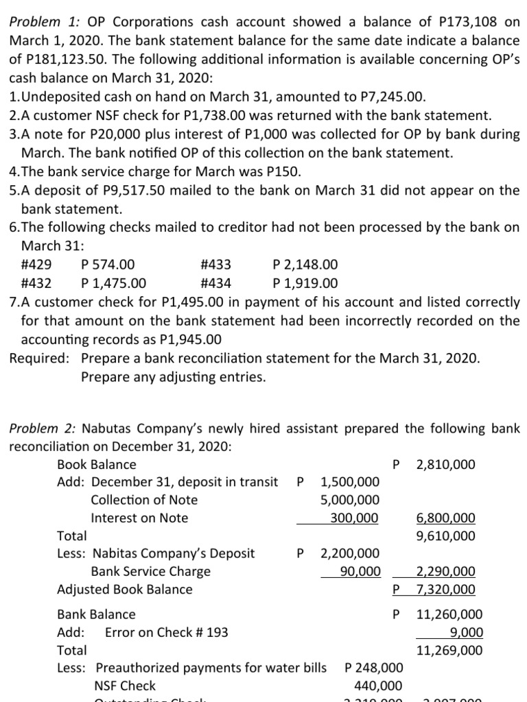 Bank Recon Problems | PDF | Banks | Deposit Account