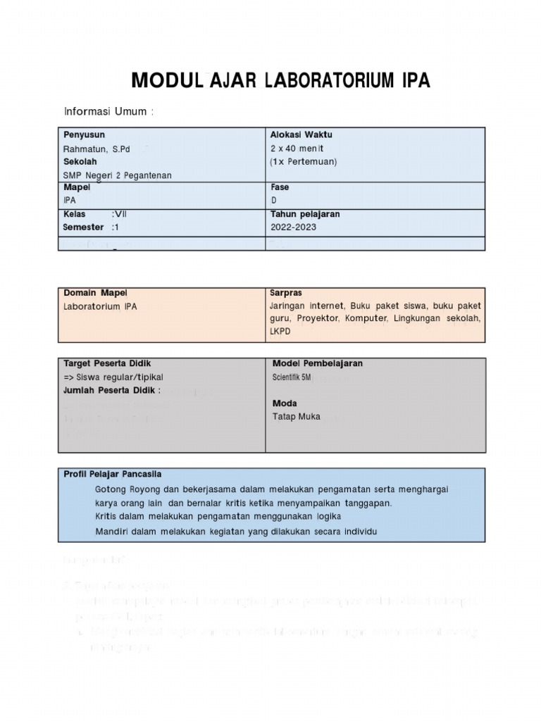 Modul Ajar Ruang Lab Ipa | PDF