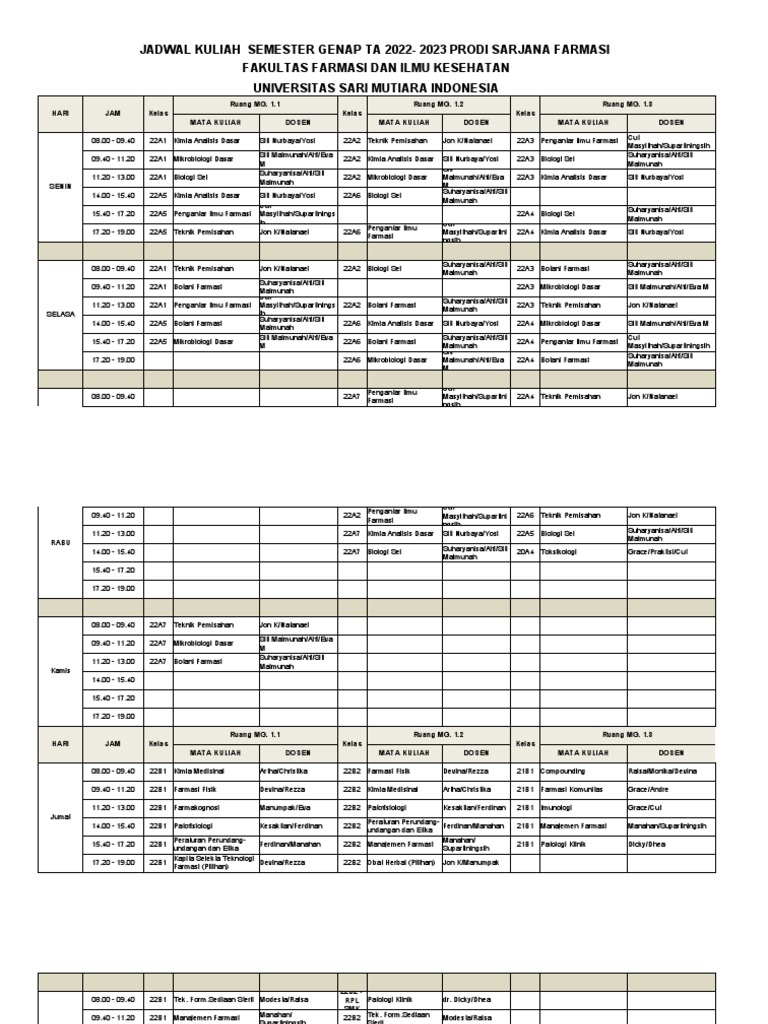 Roster Farmasi Genap 2022-2023 | PDF
