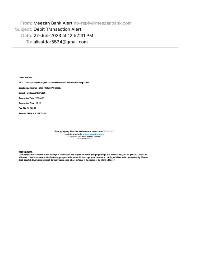 Debit Transaction Alert | PDF