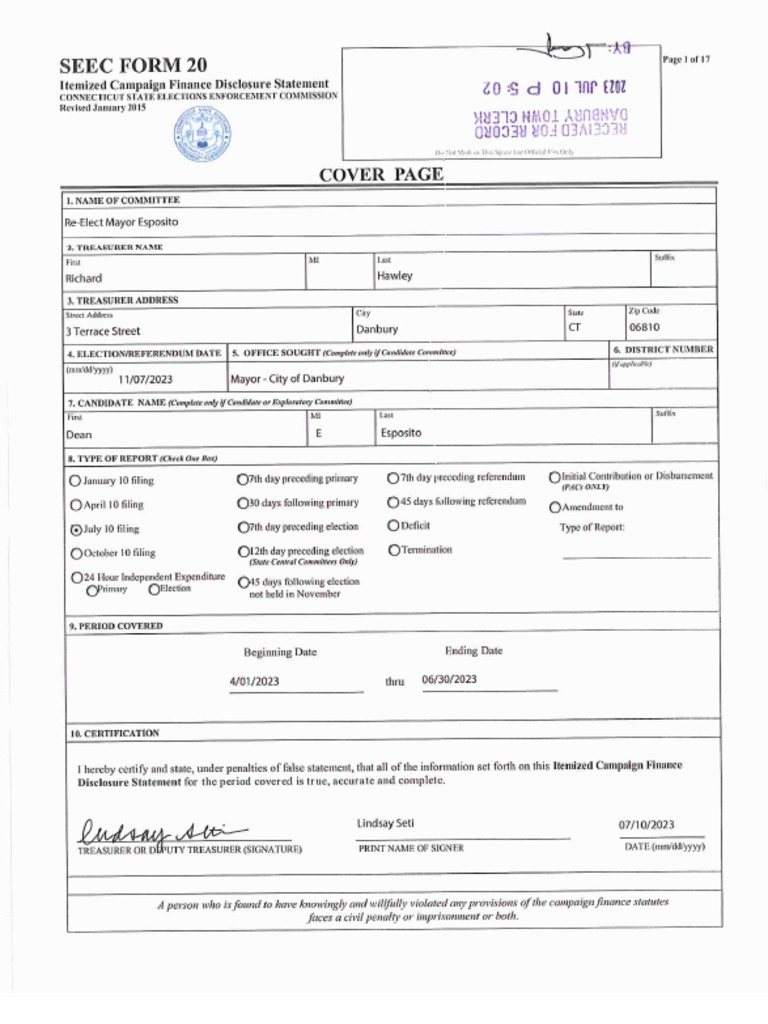 Re-Elect Mayor Esposito SEEC 20 July 10 2023 | PDF