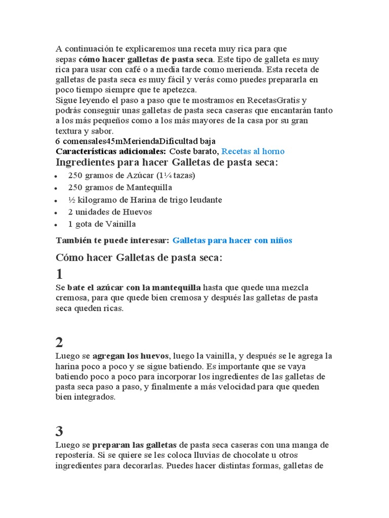 Receta de Pasta Seca | PDF | Cocina, comidas y vino