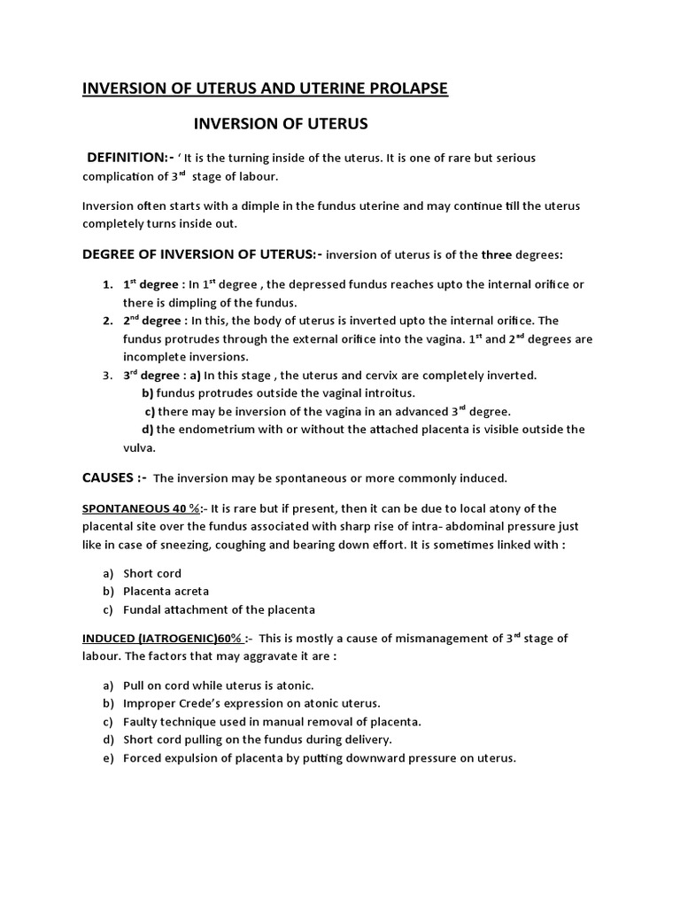 Uterine Inversion and Prolapse Overview | PDF