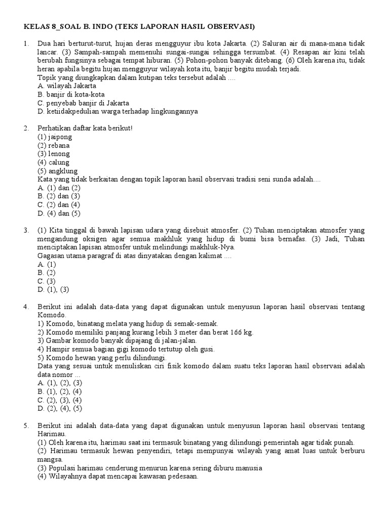 KELAS 8 - SOAL BAB 1 TEKS LAPORAN HASIL OBSERVASI (Jumat, 21 Juli 2023 ...