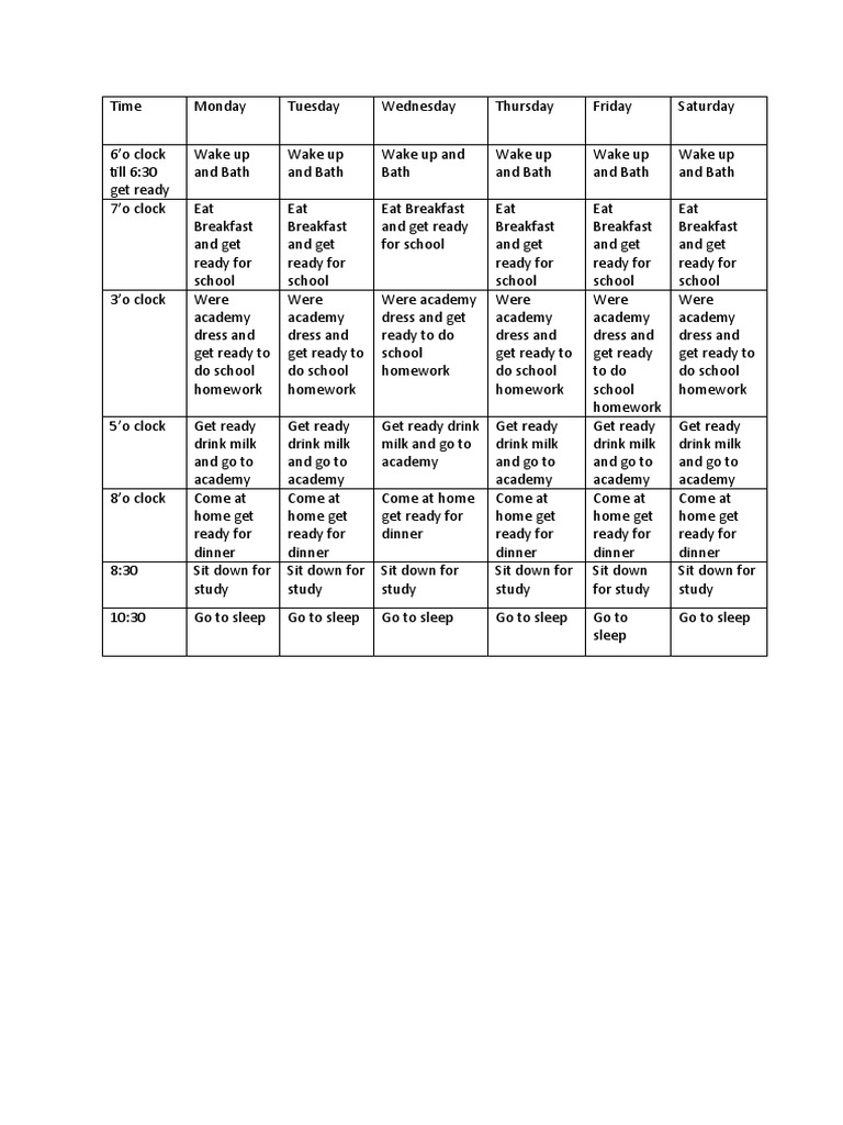 Time Table of Daliy Life | PDF