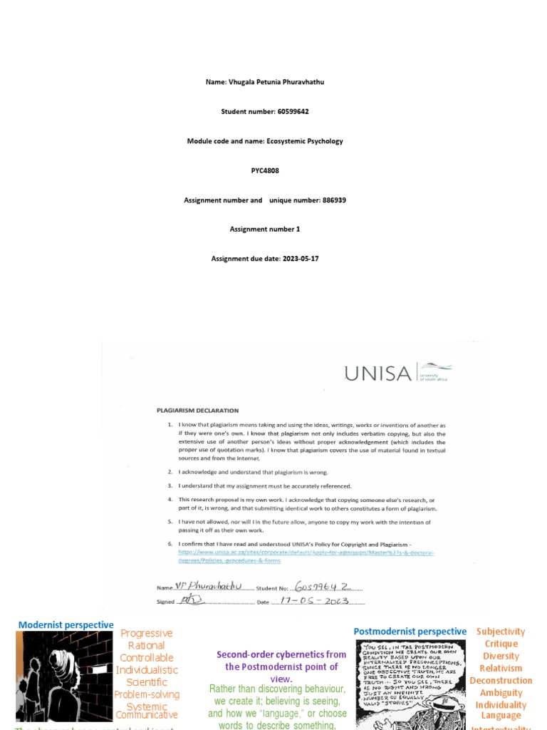 PYC4809 ASS 1 Final | PDF | Postmodernism | Psychotherapy