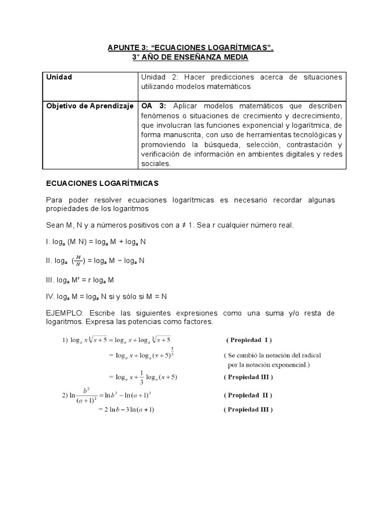 Apunte 3 Ecuaciones Logaritmicas | PDF | Logaritmo | Ecuaciones