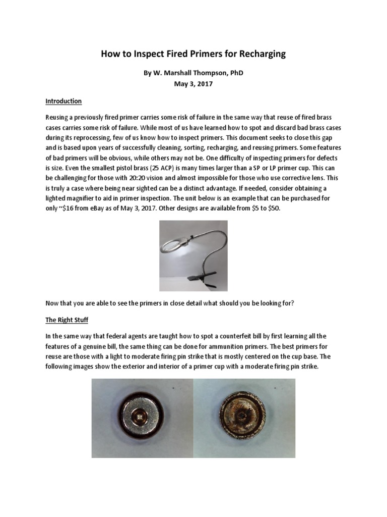 How to Inspect Fired Primers for Recharging | PDF | Cartridge (Firearms ...