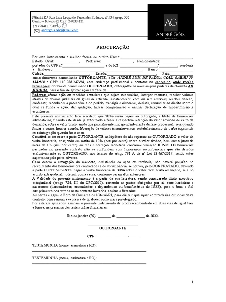Procuraçao Modelo P Impressao Pessoa Fisica | PDF | Direito Comum | Justiça