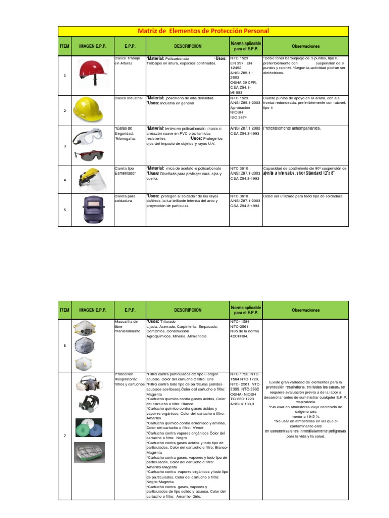 Matriz de Elementos de Protecci N Personal 1688008985 | PDF | Cuerda | Color