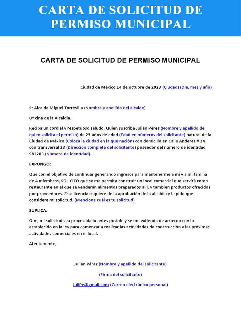 Carta de Solicitud de Permiso Municipal | PDF