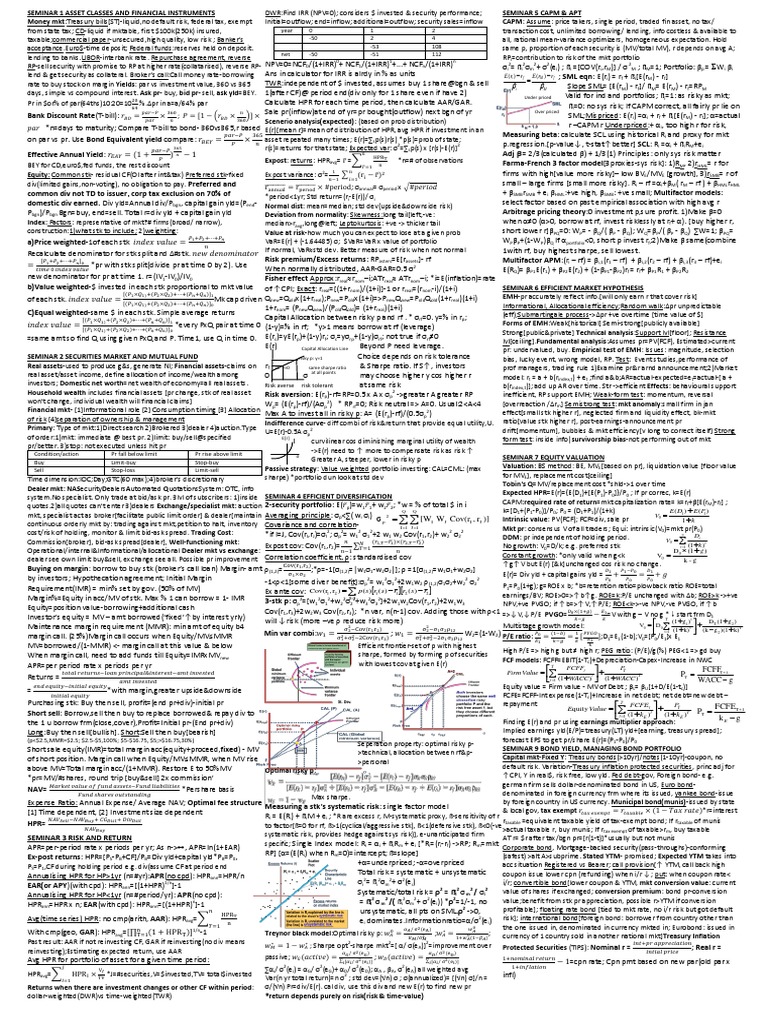 Investments Cheatsheet 5 | PDF