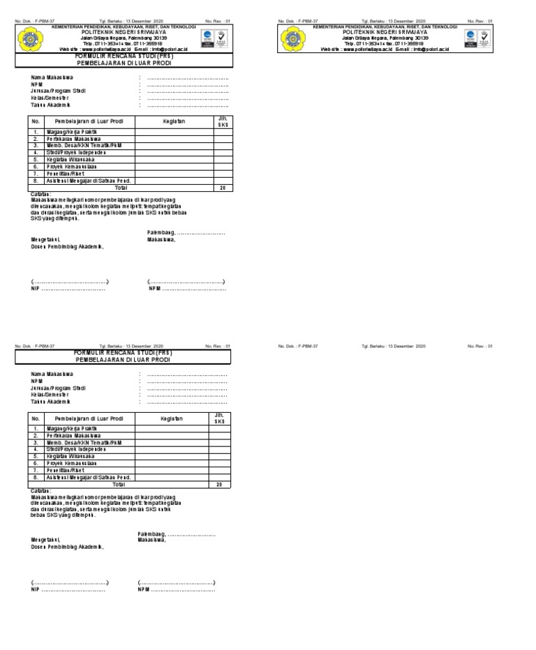 Form-37 - Formulir Rencana Studi | PDF