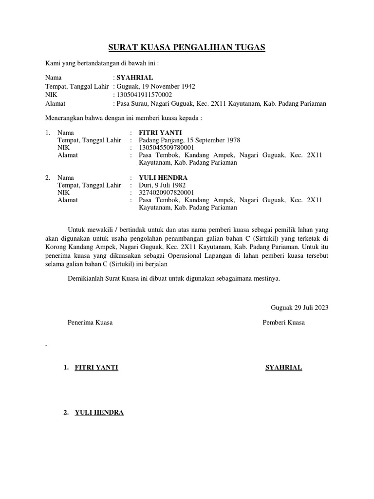 Surat Kuasa Pengalihan Tugas Kerja | PDF