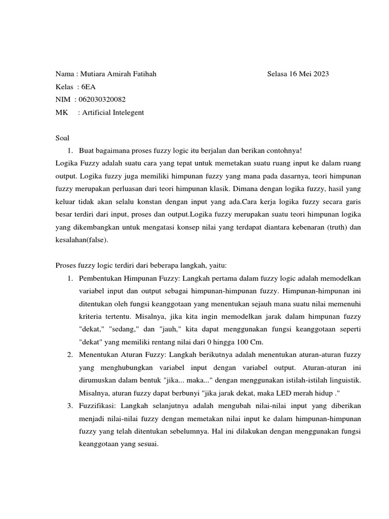 Mutiara Amirah F 6EA - AI - Fuzzy Logic | PDF