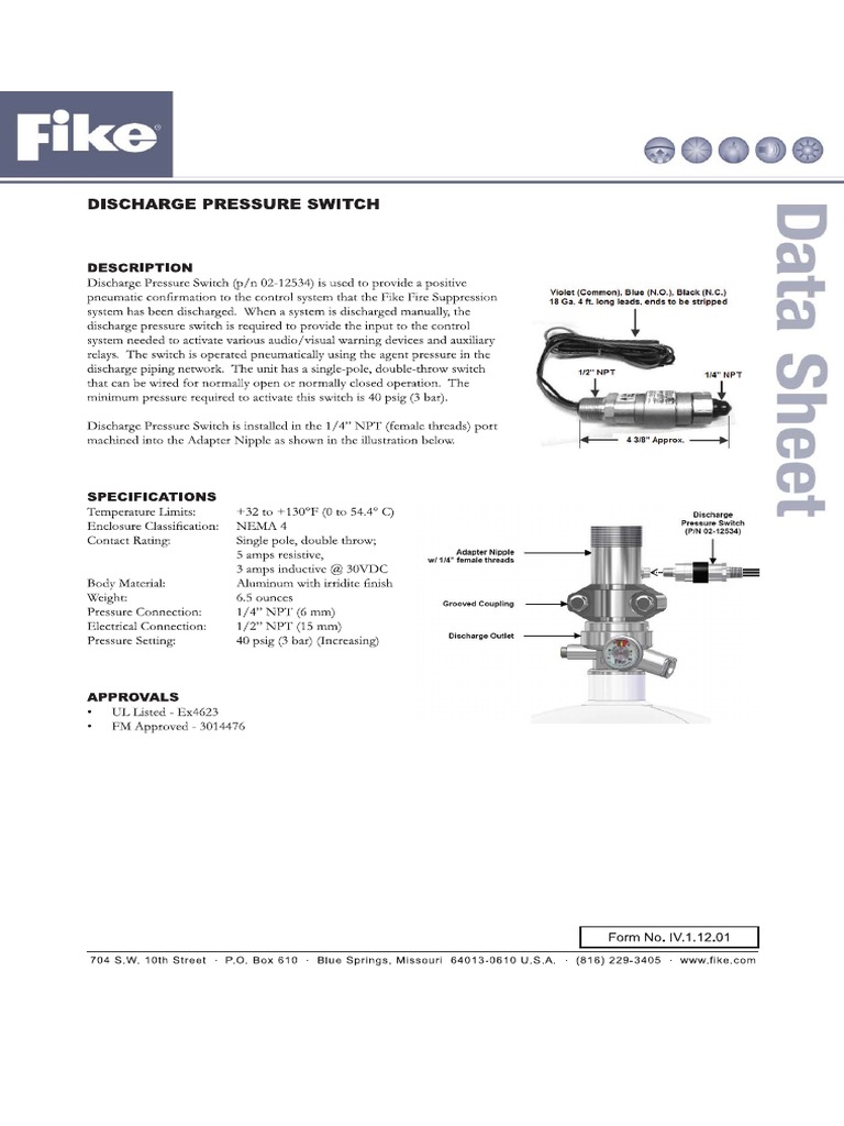 02-12534 Discharge - Pressure - Switch - ECARO - FM200 | PDF