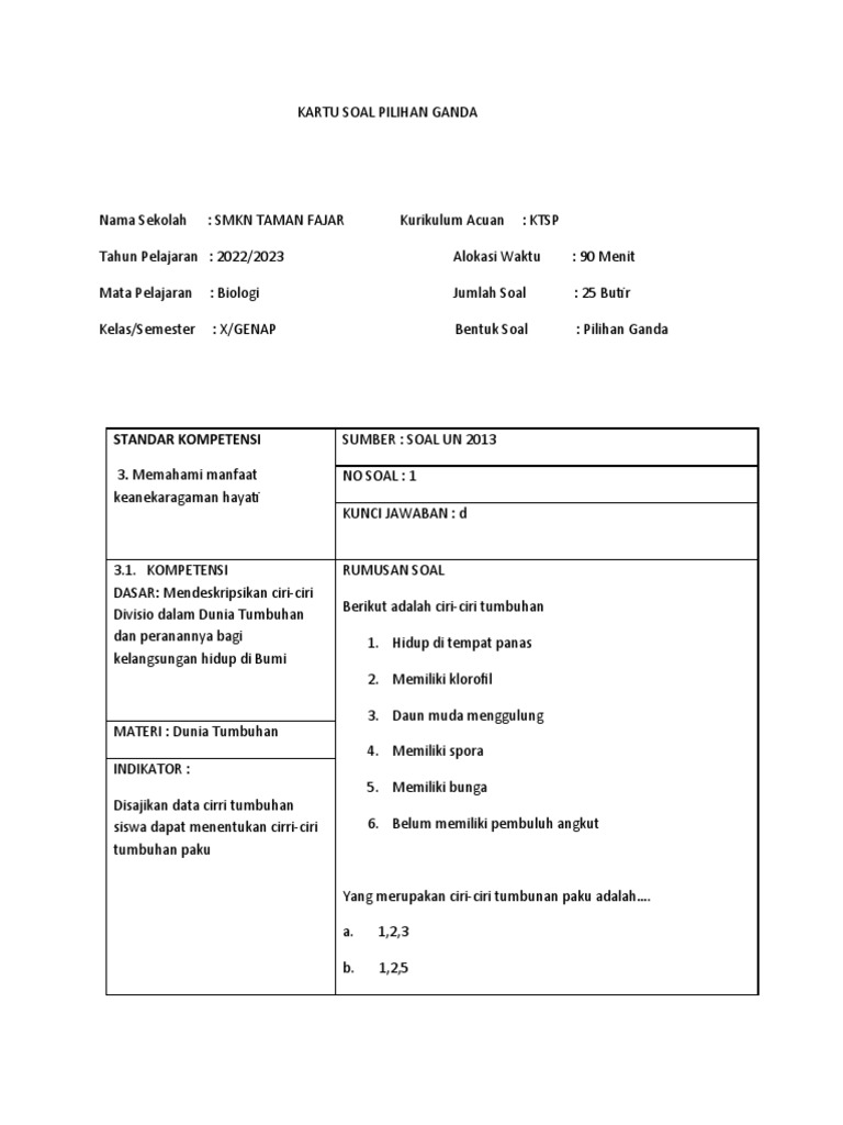 Kartu Soal Bio Genap | PDF