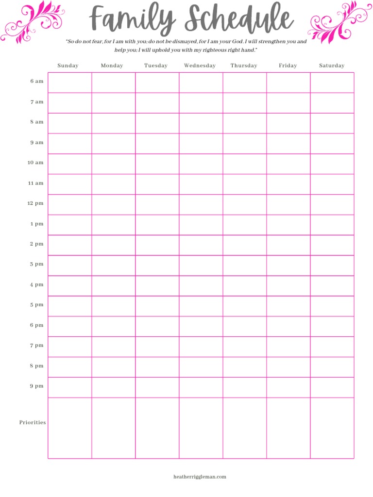 Family Schedule Template Heather Riggleman | PDF