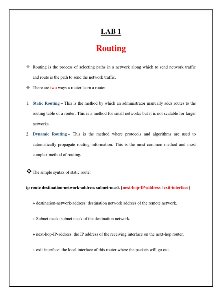 LAB Static Route | PDF | Computer Network | Router (Computing)