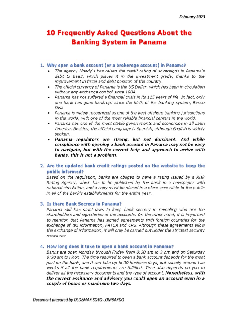 Frequently Asked Questions About The Banking System in Panama | PDF ...