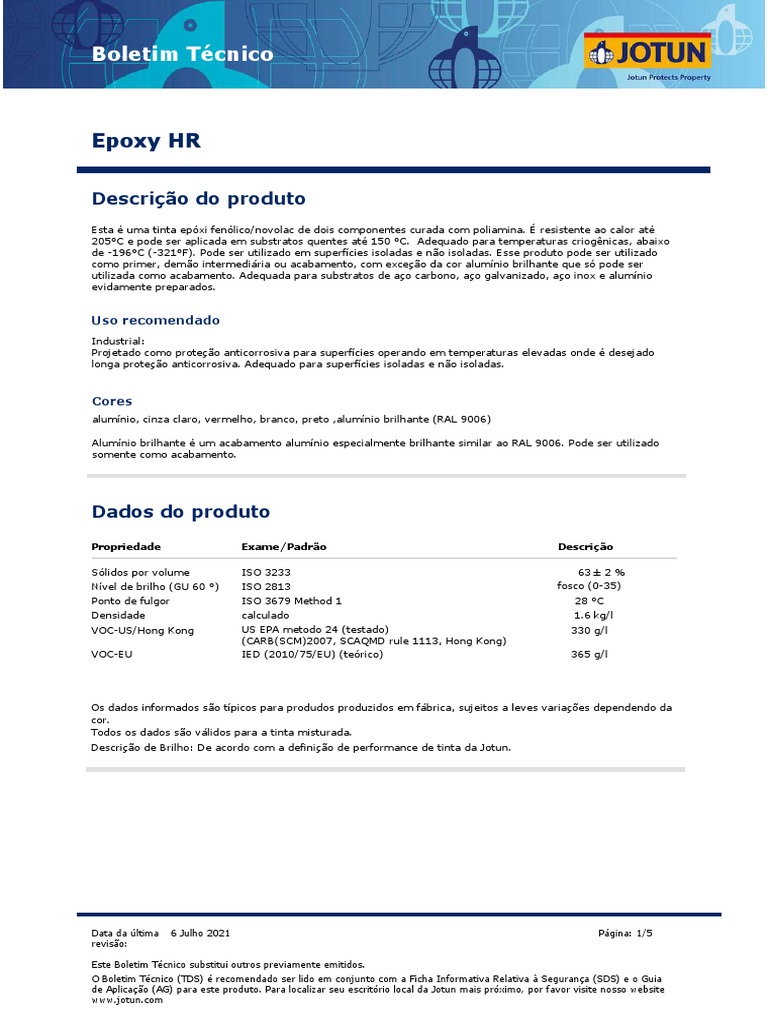 TDS 1505 Epoxy HR Por BR | PDF | Tinta | Temperatura