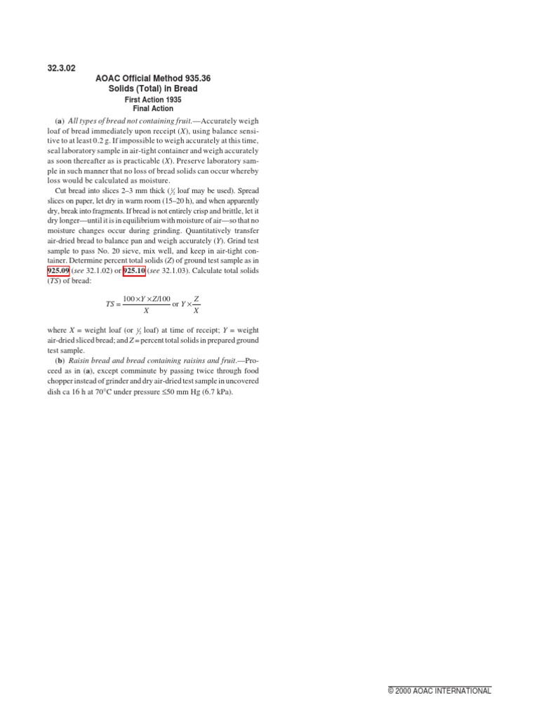 AOAC Official Method 935.36 Solids-(Total)-in-Bread | PDF