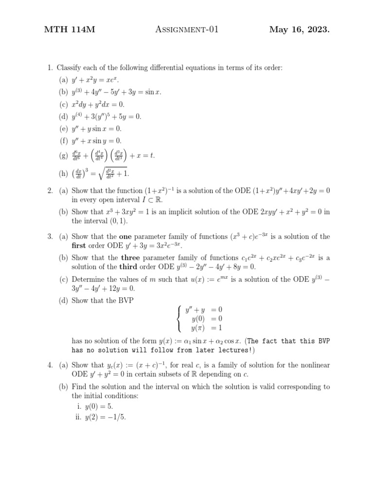 MTH 114M Assignment-01 May 16, 2023 | PDF | Teaching Methods & Materials