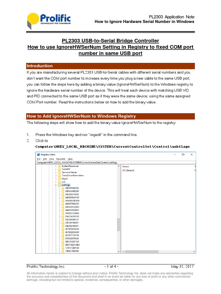 PL2303-How To Ignore Hardware Serial Number | PDF | Windows Registry | Usb