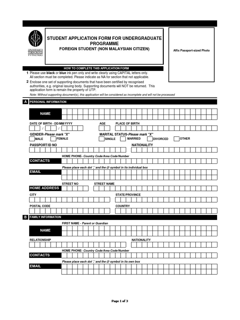 Application Form UTP | PDF | Secondary School | University And College ...