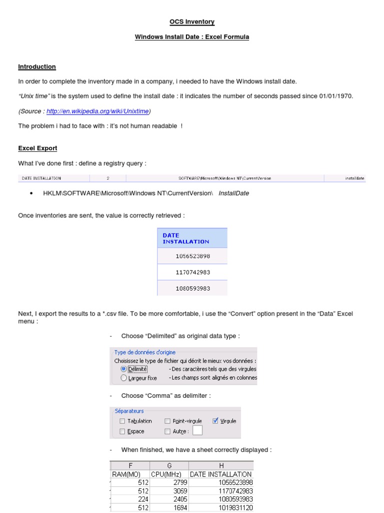 OCS Install Date Excel en | PDF | Windows Registry | Microsoft Excel