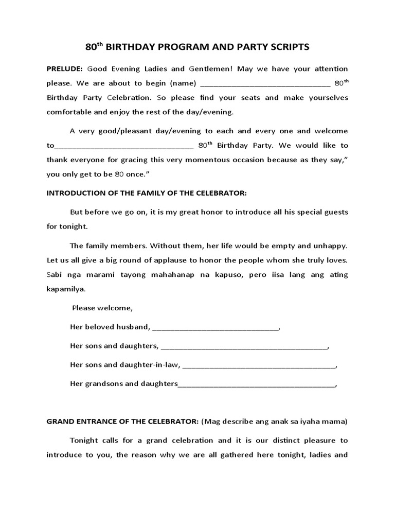 80th BIRTHDAY PROGRAM AND PARTY | PDF | Birthdays