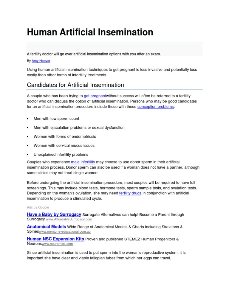 Human Artificial Insemination | PDF | Infertility | Assisted ...
