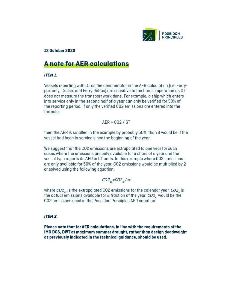 Poseidon Principles - A Note For AER Calculations | PDF