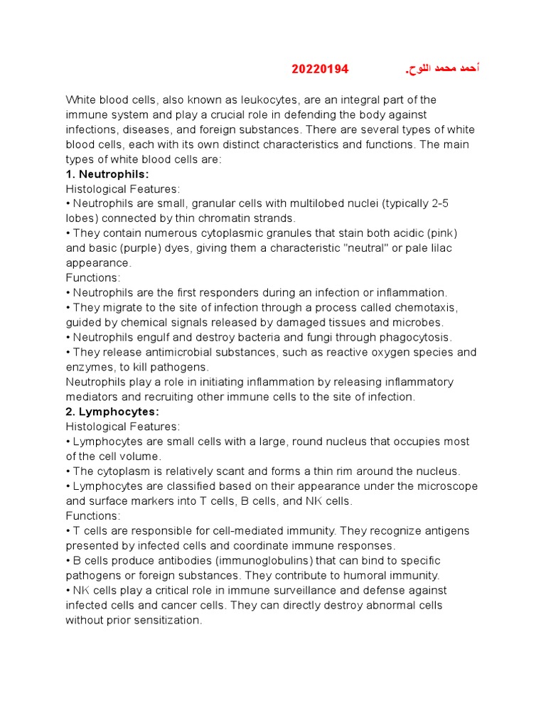 Assignment Histology 3 | PDF | White Blood Cell | Immune System Assignment Histology 3 | PDF | White Blood Cell | Immune System