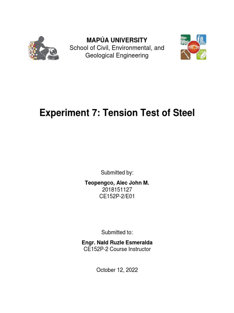 Teopengco CE152P-2 E01 Experiment7 Module3 | PDF | Ultimate Tensile Strength | Deformation ...