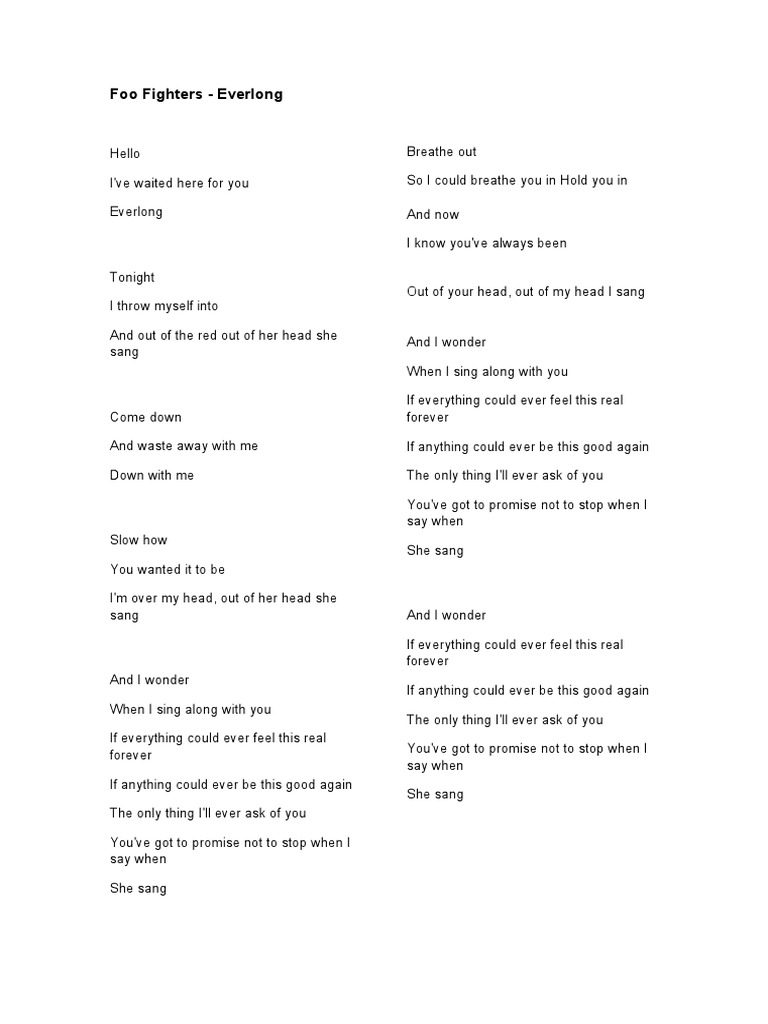 Everlong Lyrics and Chords Guide | PDF