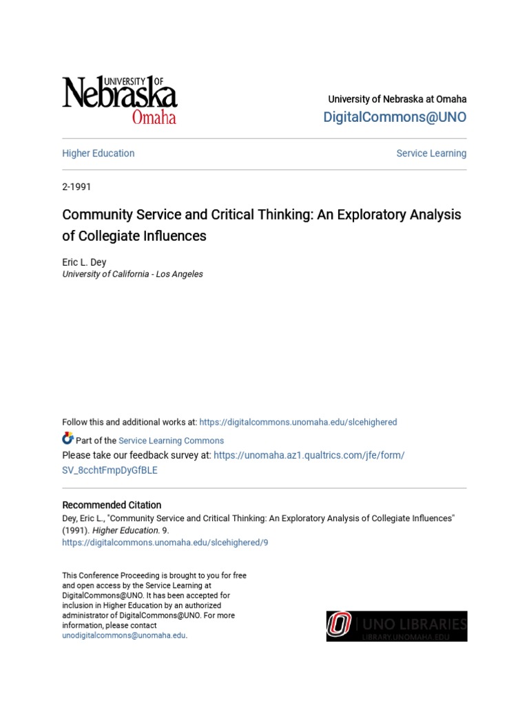Community Service and Critical Thinking - An Exploratory Analysis | PDF ... Community Service and Critical Thinking - An Exploratory Analysis | PDF ...