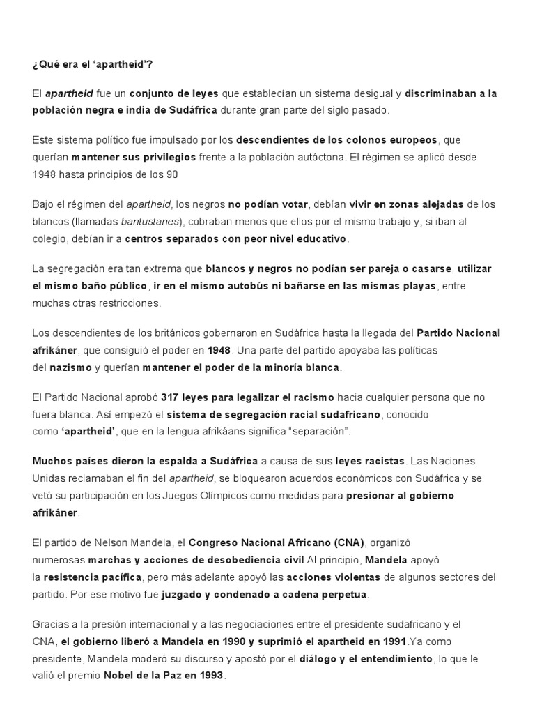 Qué Era El Apartheid | PDF | Segregación racial | Sudáfrica