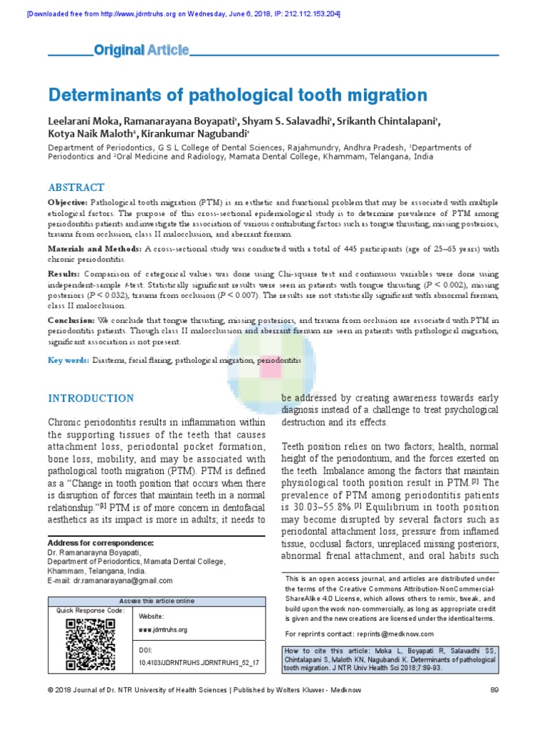 Pathological Tooth Migration Factors | PDF | Periodontology | Dentistry ...