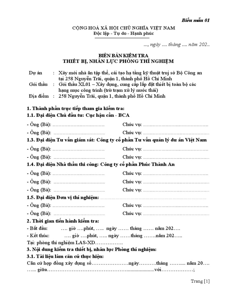 02. Bieu mau 01 (BBKT Phòng thí nghiệm) | PDF