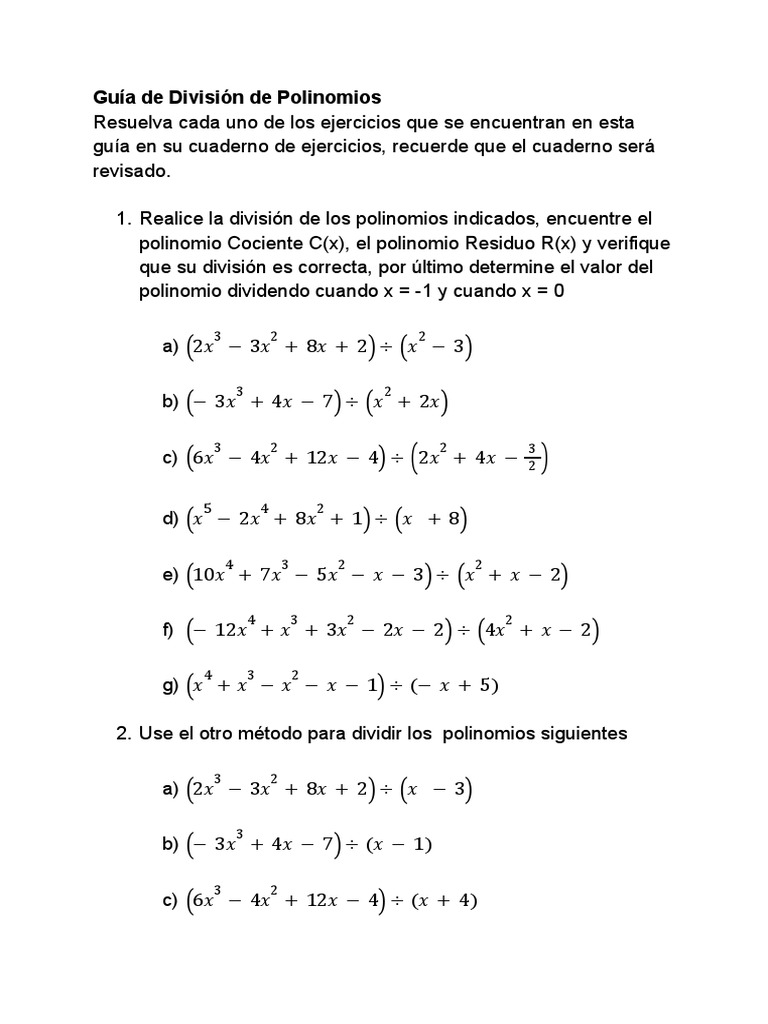 Guía de División de Polinomios | PDF | Algoritmos y Estructuras de ...
