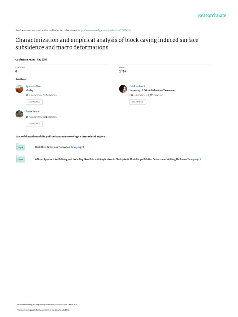 Characterization and Empirical Analysis of Block Caving Induced Surface ...